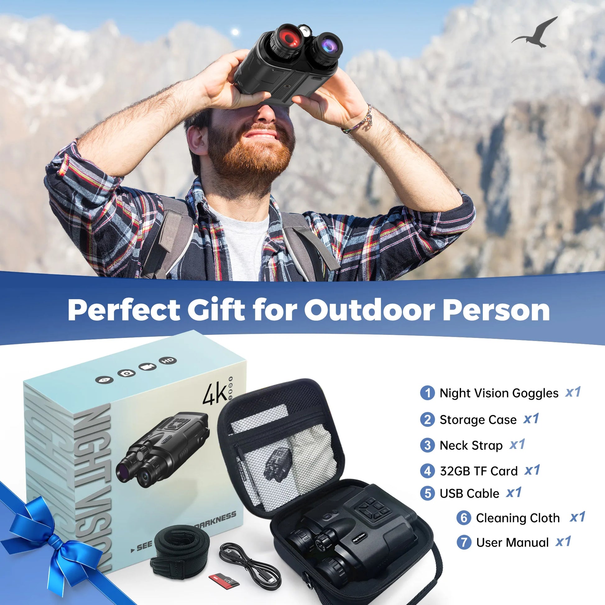 4K Night Vision Binoculars 3inch Screen 8X Digital Zoom With Tactical ...